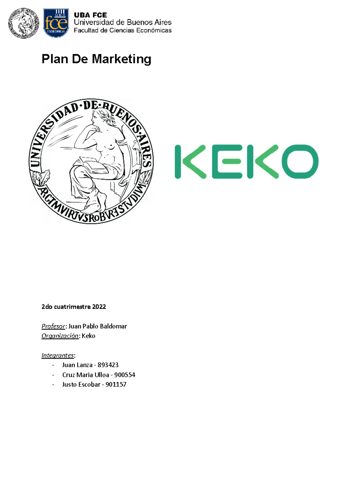 Plan de MKT - KEKO - jnknk - Plan De Marketing 2do cuatrimestre 2022 ...