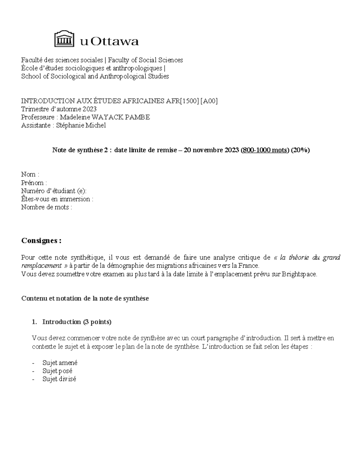 AFR 1500 A00 consignes-note de synthèse 2 - Faculté des sciences ...