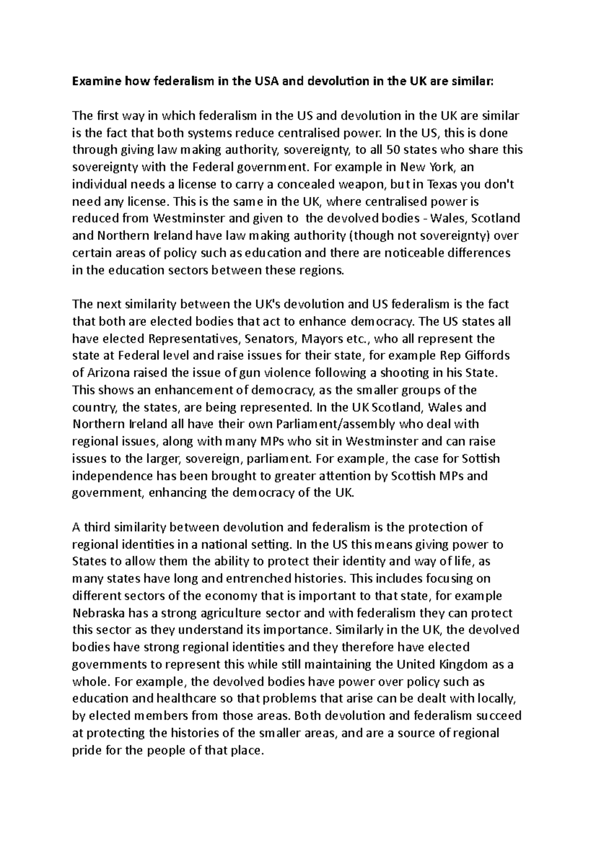 US 12 marker - Federalism vs Devolution - Examine how federalism in the ...