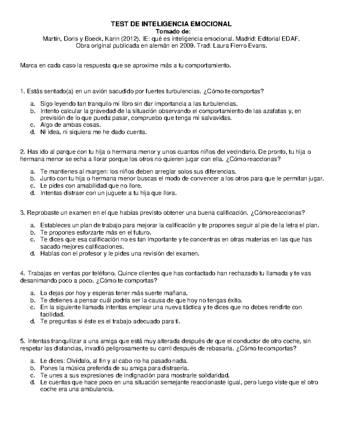 4. TEST DE Inteligencia Emocional - TEST DE INTELIGENCIA EMOCIONAL ...