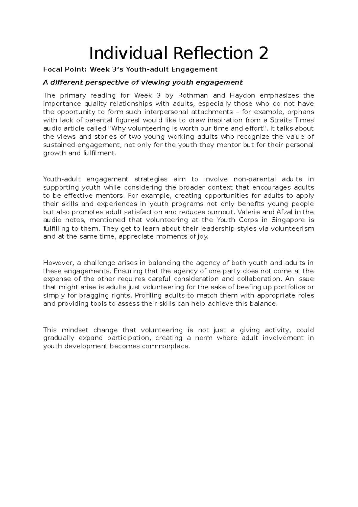 Individual Reflection 2 - It talks about the views and stories of two ...