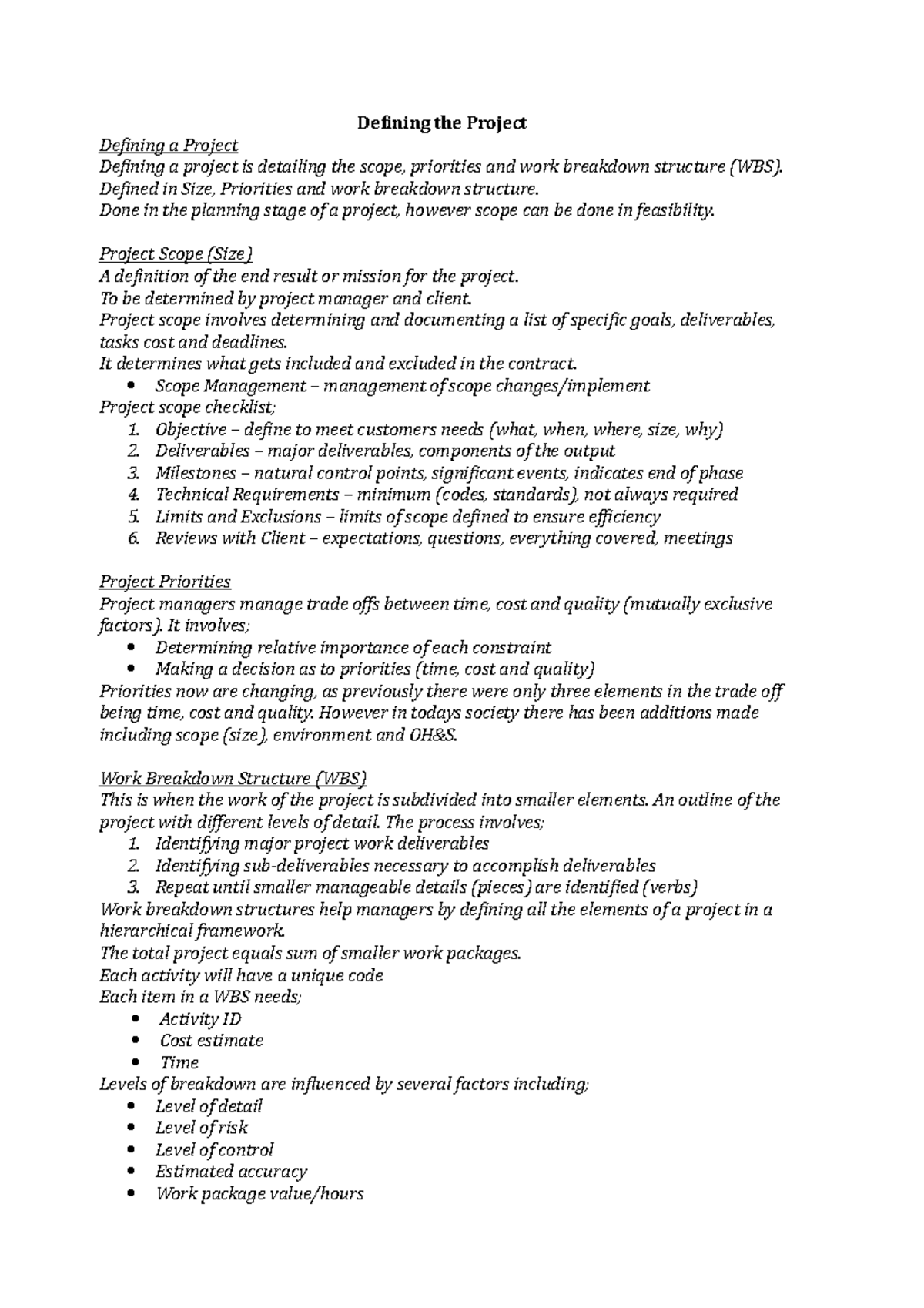 Lecture notes, lecture 2 - defining the project - Defining the Project ...