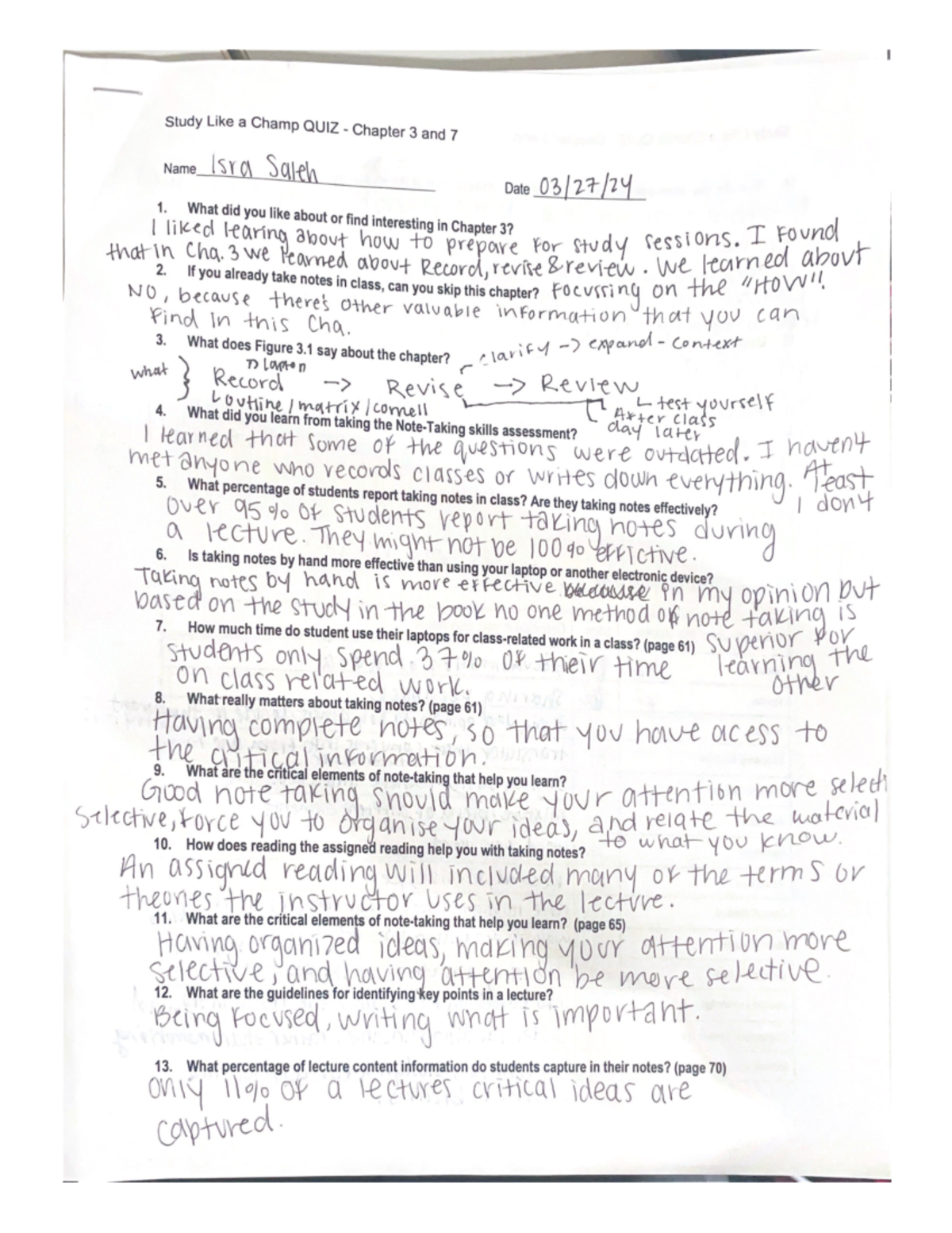 QUIZ - Chapter 3 and 7 - based on the boook study like a champ - ENG ...