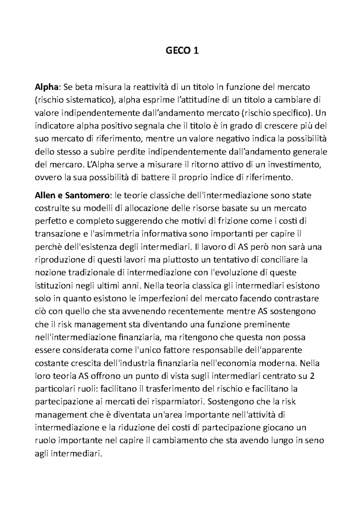 Riassunto GECO 1 E GECO 2 - GECO 1 Alpha : Se beta misura la reattività ...