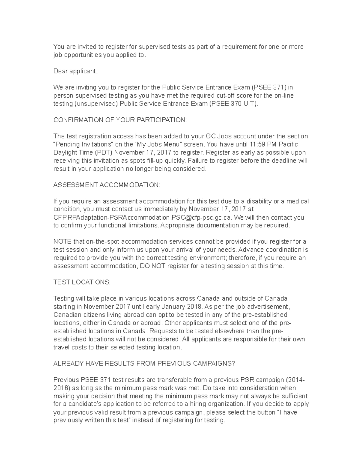 Supervised Public Service Entrance Exam - You are invited to register ...