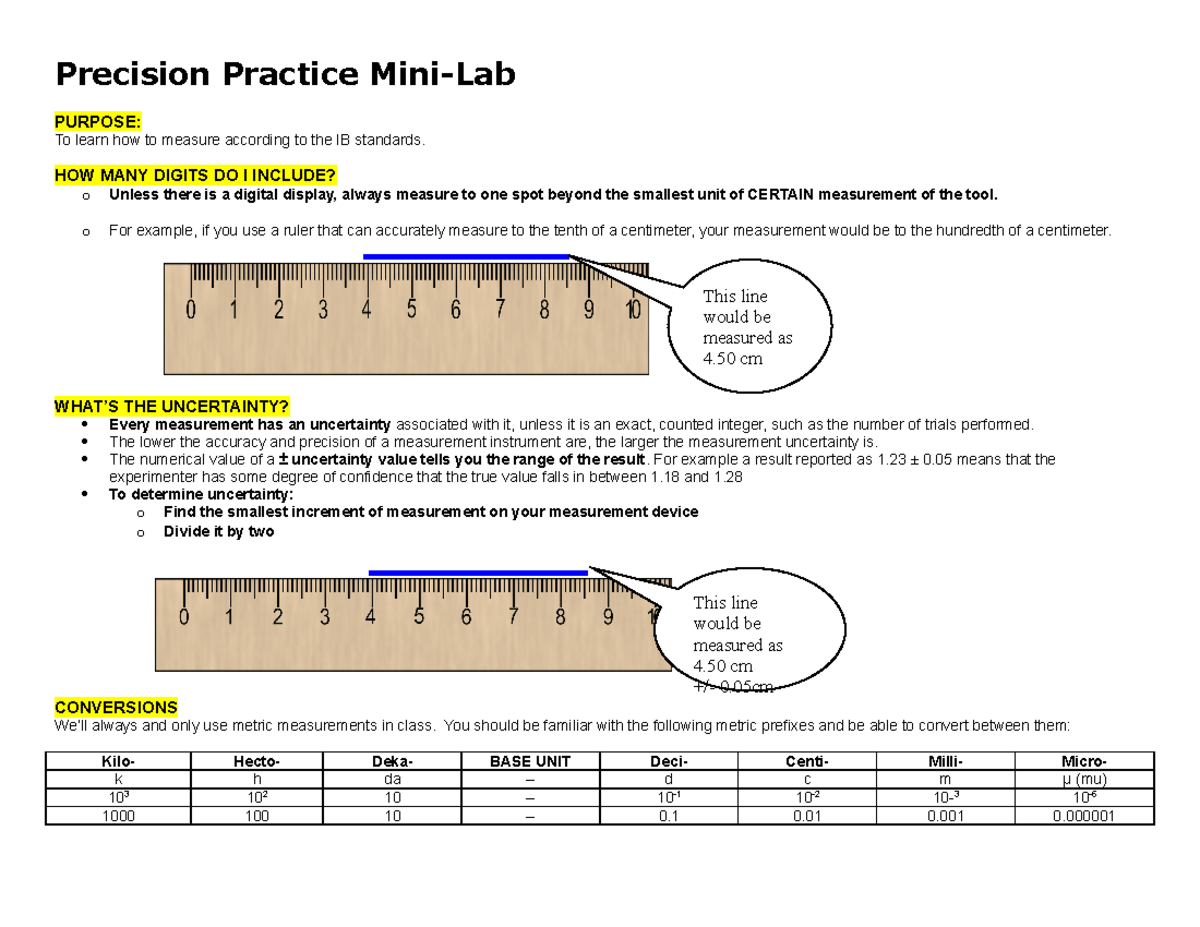 Precision Practice Mini - Precision Practice Mini-Lab PURPOSE: To learn ...
