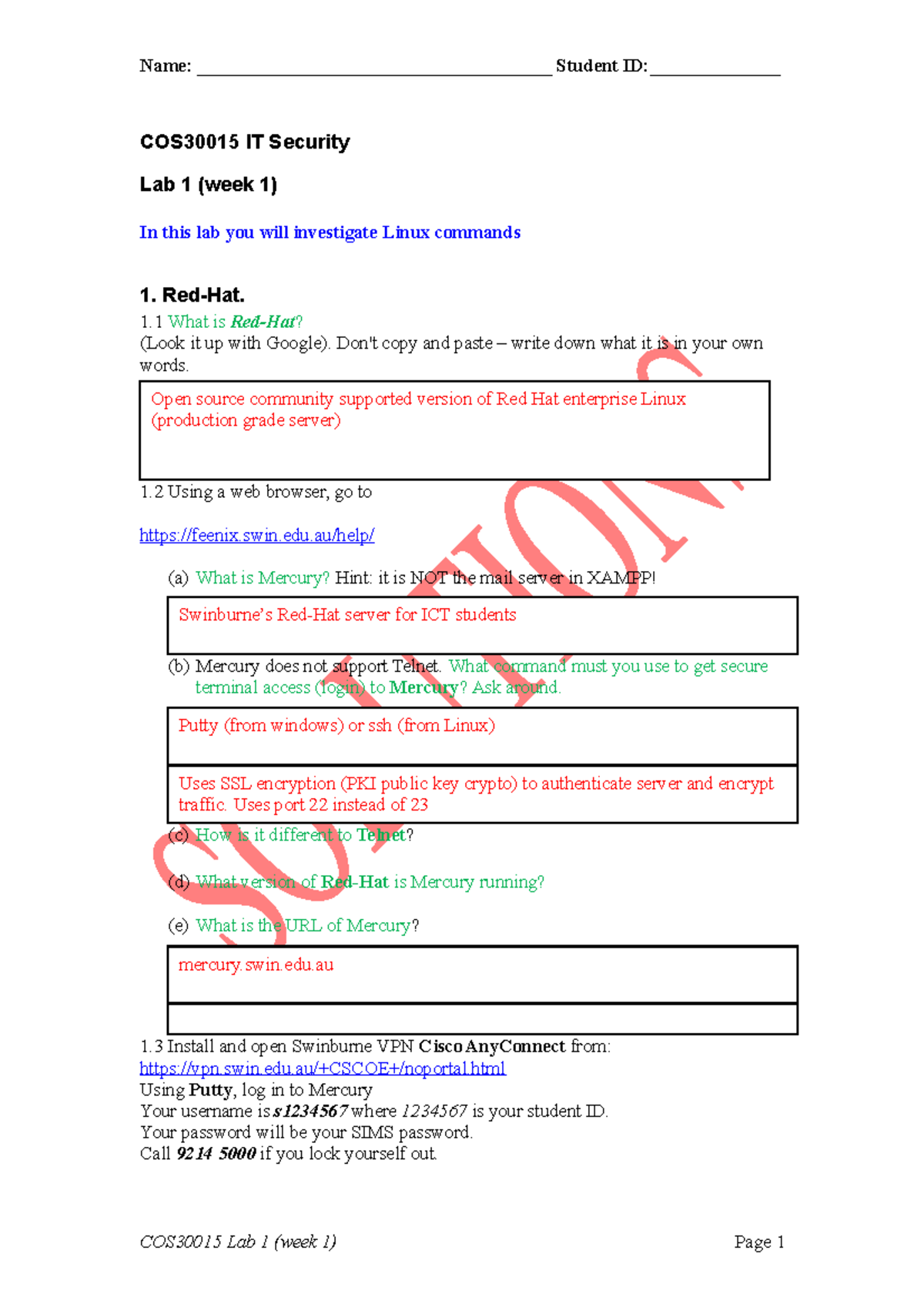 Lab 1 Solution - COS30015 IT Security Lab 1 (week 1) In this lab you will investigate Linux ...