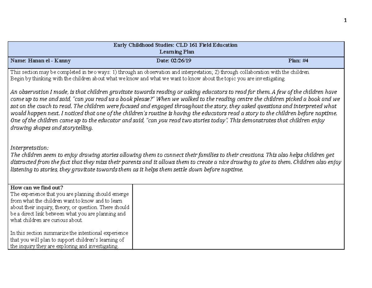 Activity #5 stroytelling - Early Childhood Studies: CLD 161 Field ...