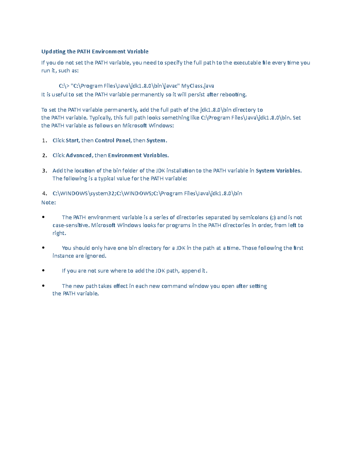 Updating The Path Environment Variable 8binjavac Myclass It Is