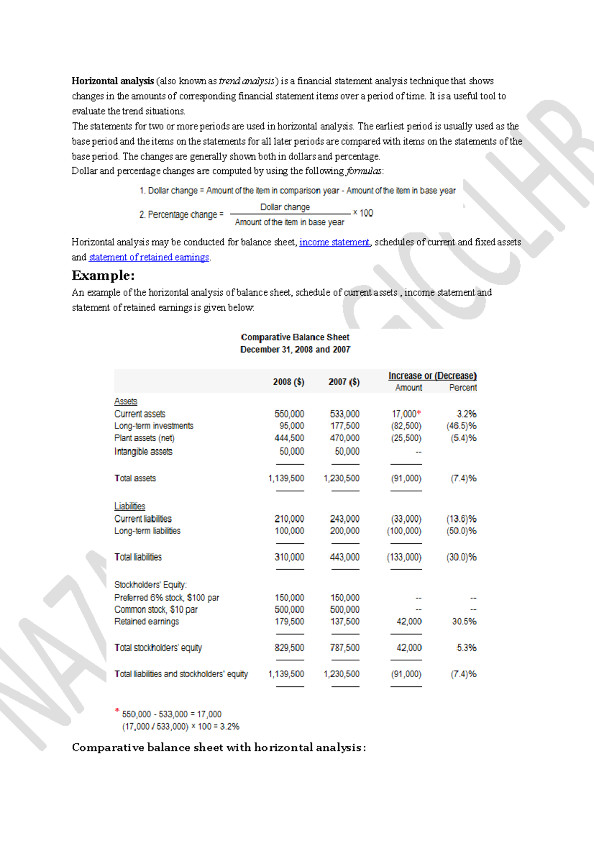 Horizontal and Vertical Analysis of Financial Statement - Horizontal ...