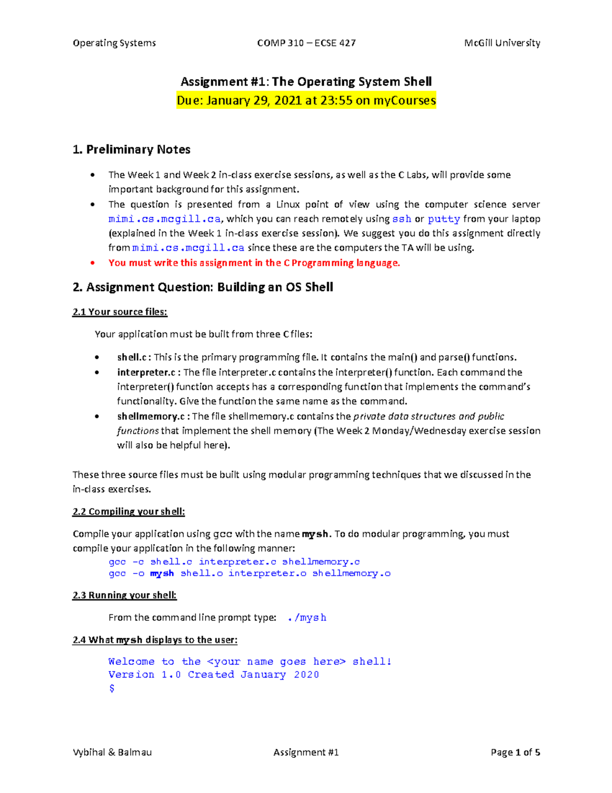 Assignment 1-Winter 2021 - Assignment #1 : The Operating System Shell ...