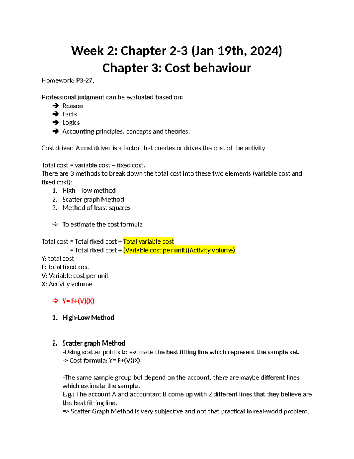 ACC 406 Week 2 Note - lecture note - Week 2: Chapter 2-3 (Jan 19th ...