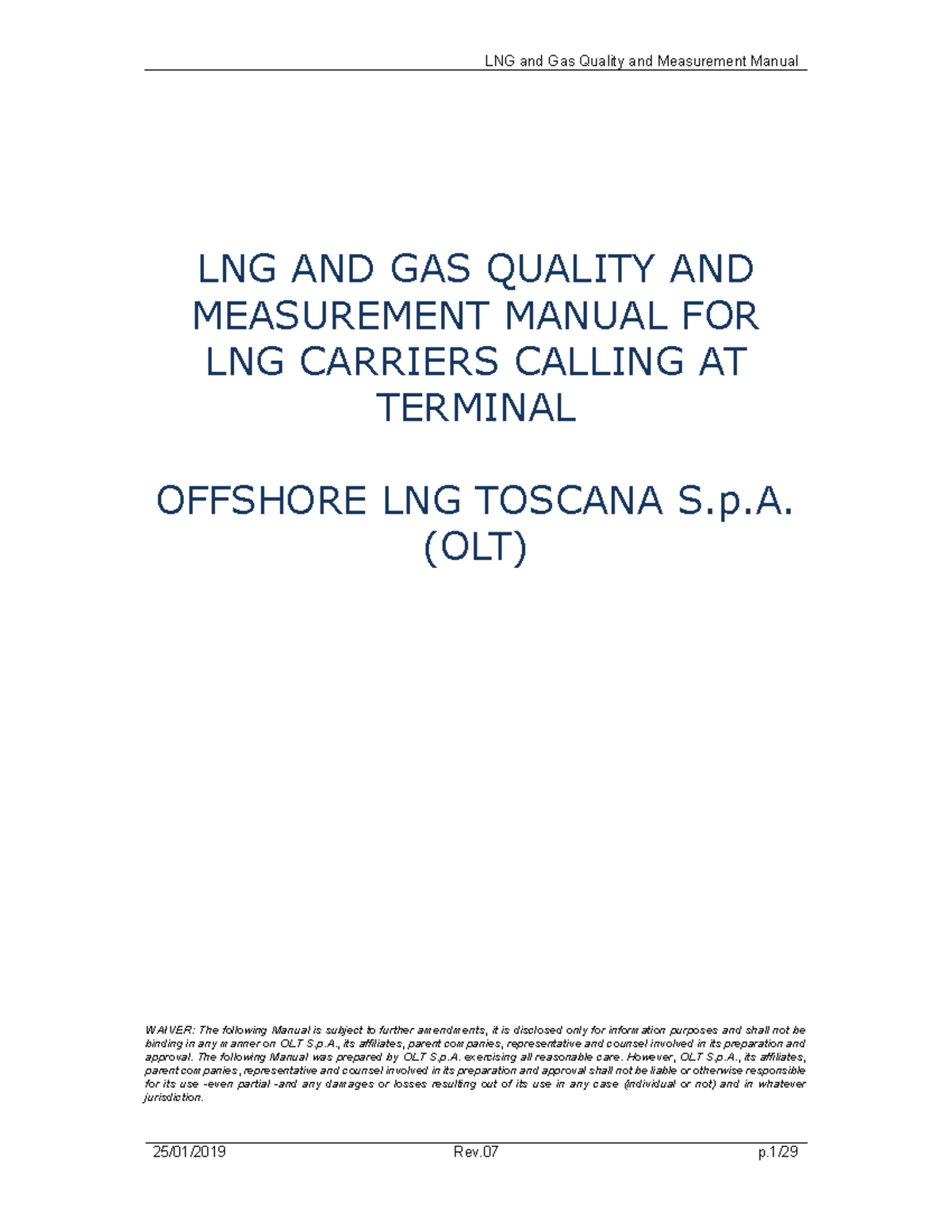 Fsru toscana lng and gas quality and measurement manual - LNG AND GAS ...