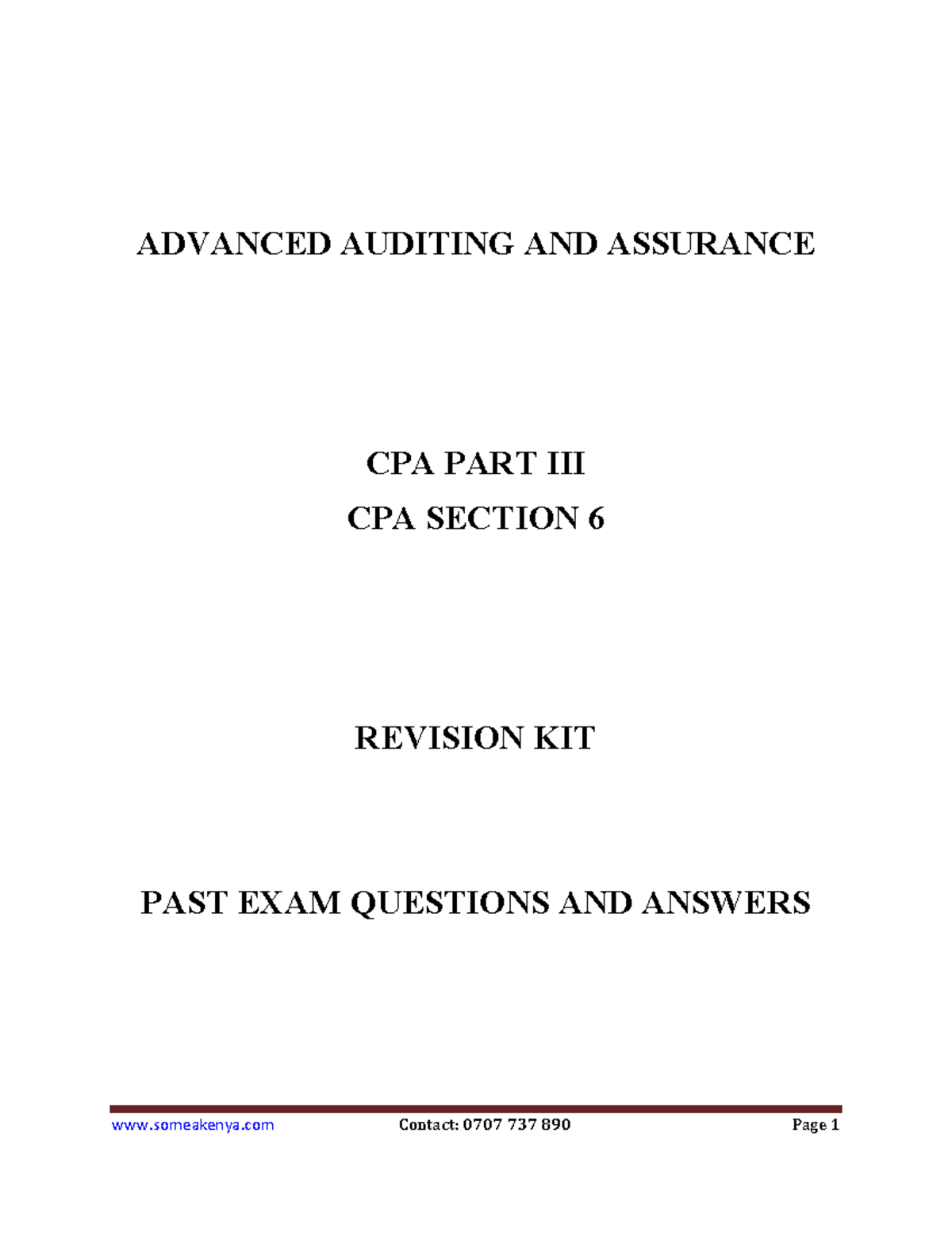 AAA-Revision kit E-1 - MAKE GOOD USE OF THE NOTES - ADVANCED AUDITING ...