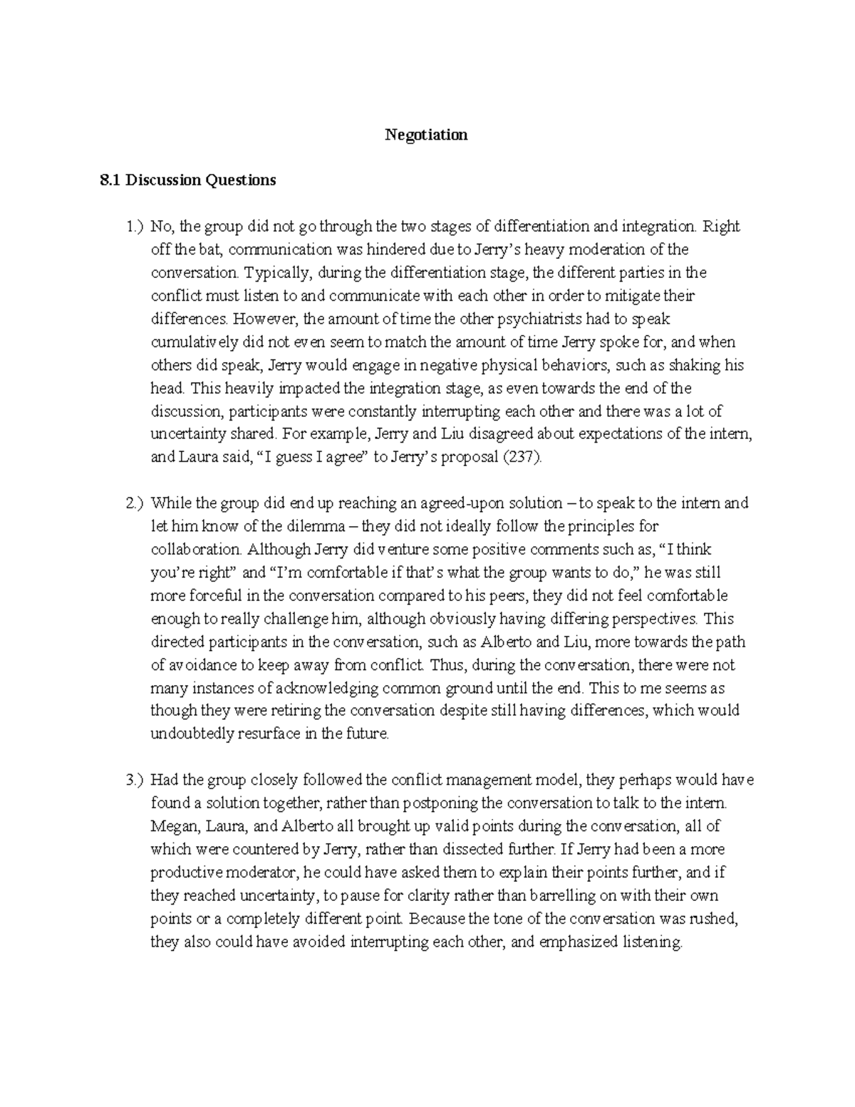 Negotiation - Chapter 8 discussion questions from Working through ...