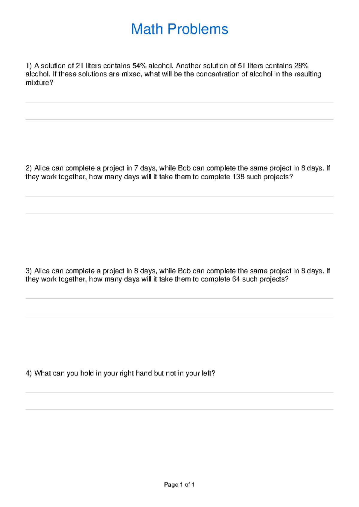 Math Assignment - Math Problems A solution of 21 liters contains 54% ...