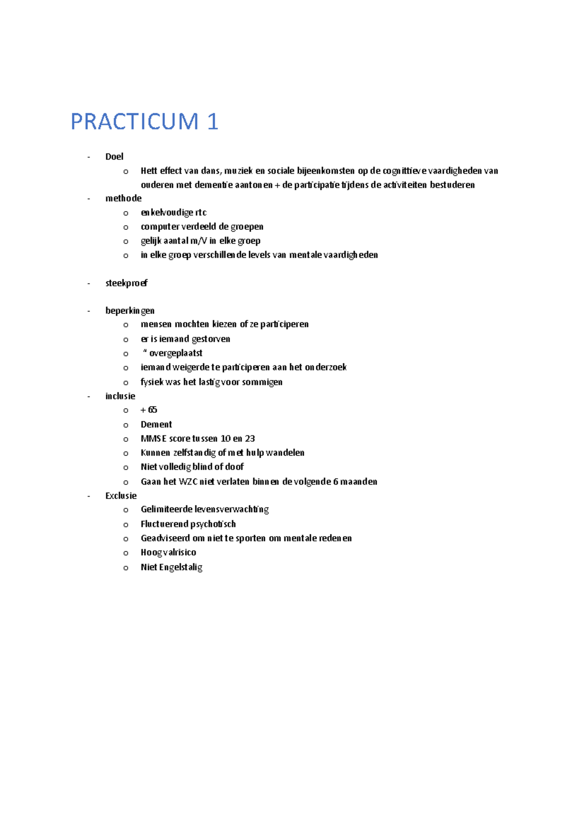 Practicum oplossingen - PRACTICUM 1 Doel o Hett effect van dans, muziek ...