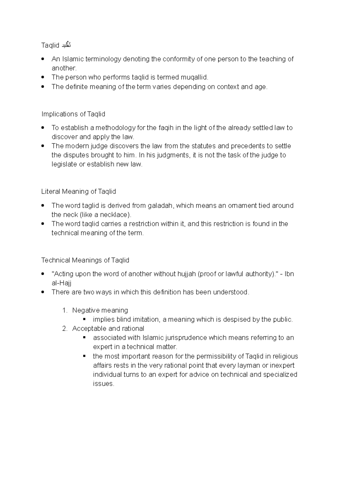 Syariah presentation Taqlid تَقْليد Syariah presentation Taqlid تَقْليد ...