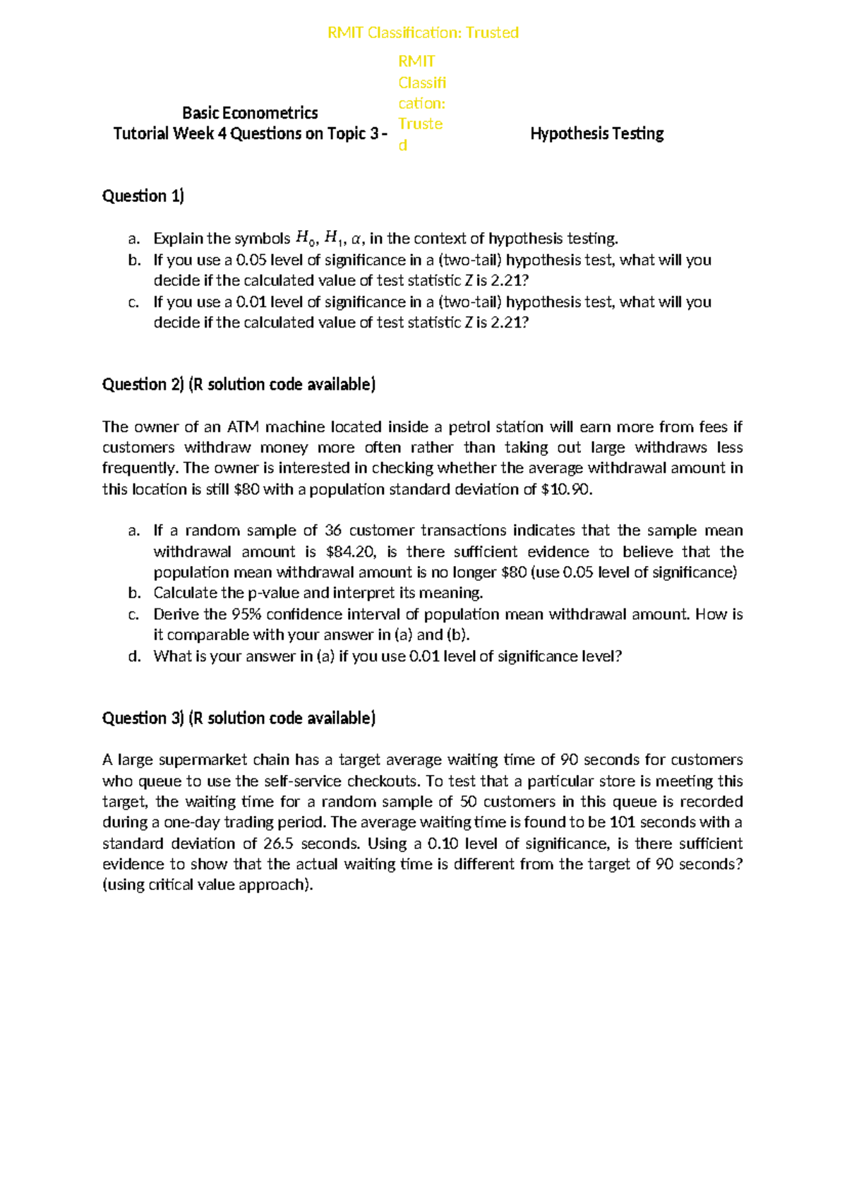 Econ1066 Tutorial Week 4 Questions 2 Rmit Classification Trusted Rmit Classifi Cation Truste