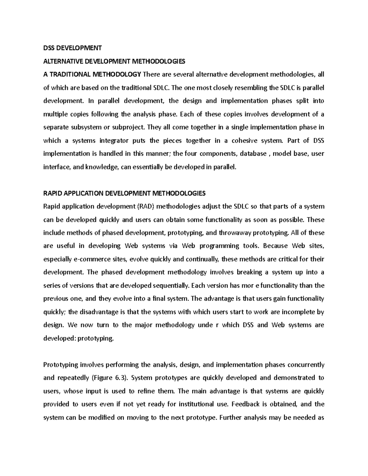Lecture FIVE DSS Development - DSS DEVELOPMENT ALTERNATIVE DEVELOPMENT ...