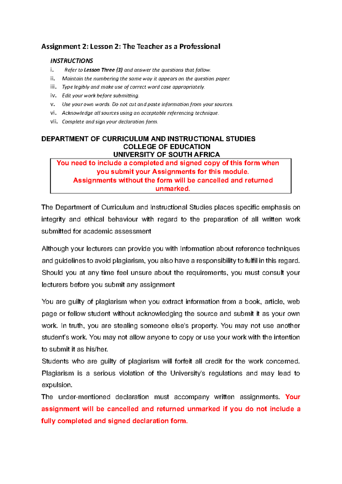 Semester 1 Assignment 2 2024 BPT - Assignment 2: Lesson 2: The Teacher ...