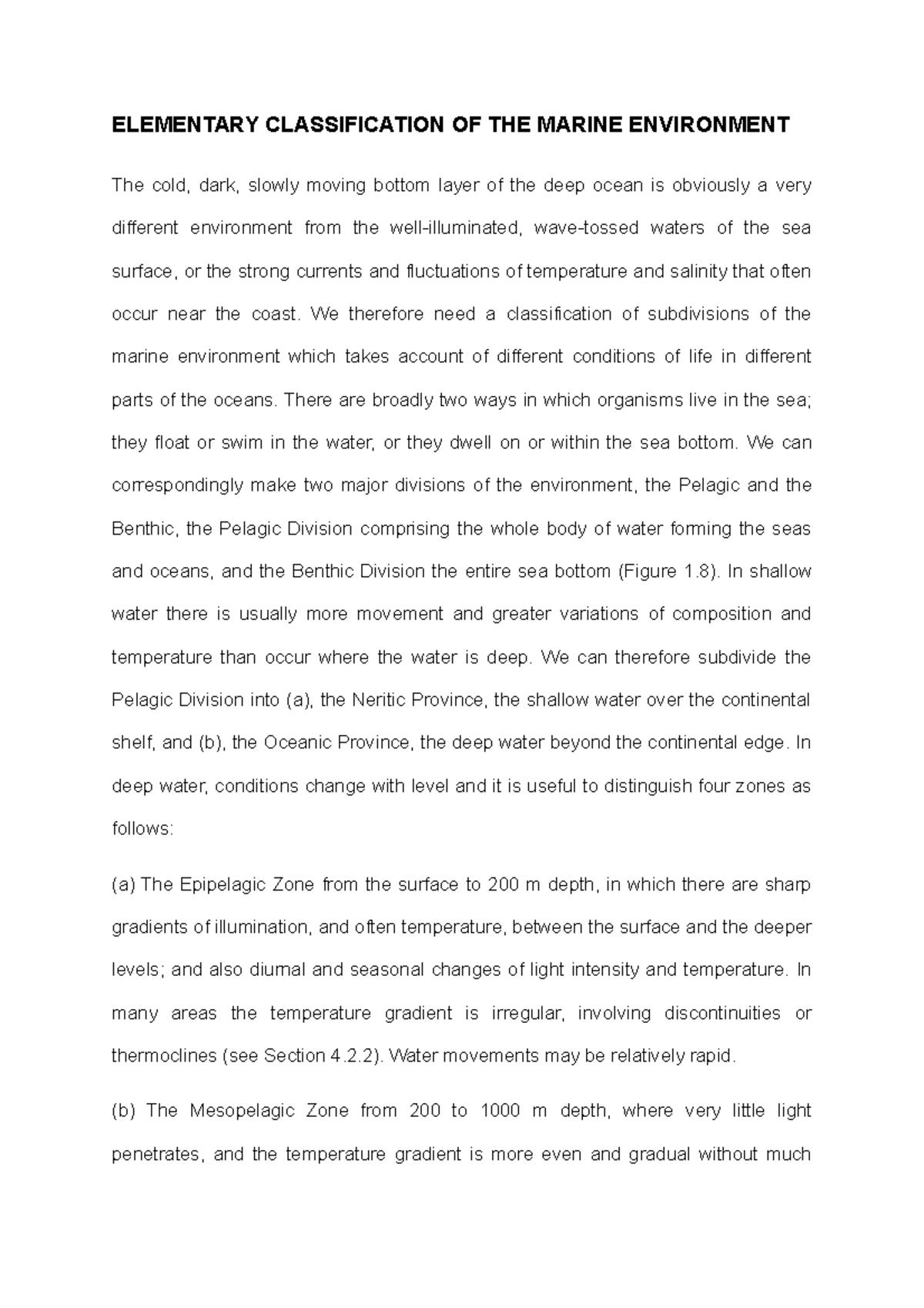 Elementary Classification OF THE Marine Environment - ELEMENTARY ...