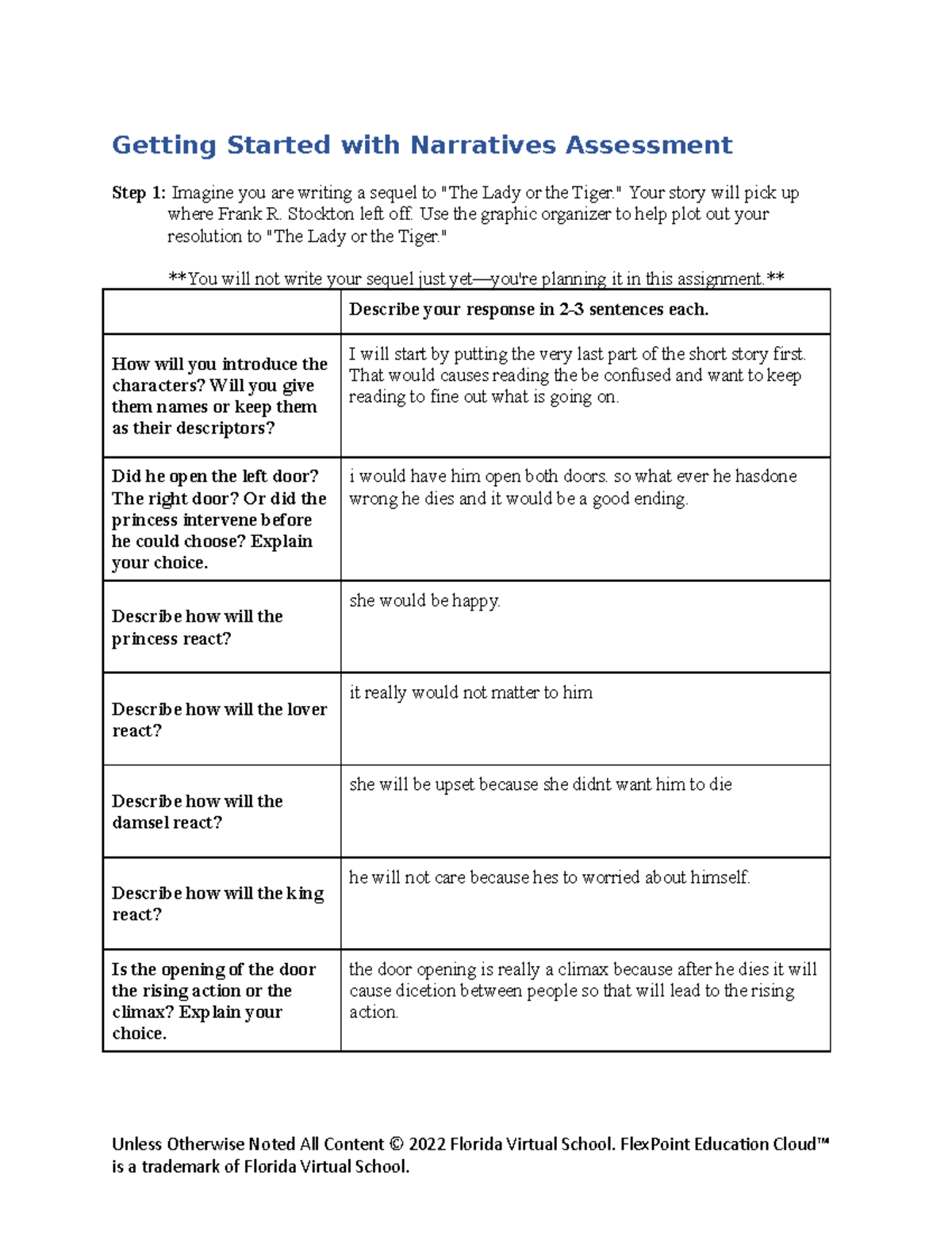 Copy of Copy of 2.01 Getting Started with Narratives Assessment ...