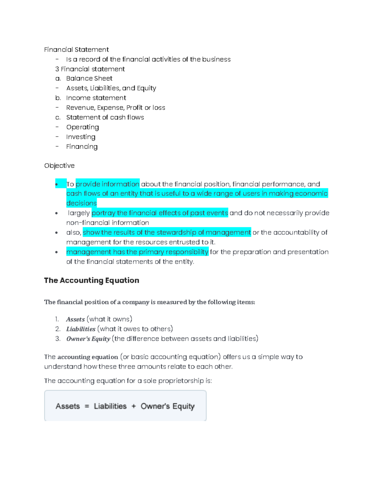 Financial Statement - Notes to remember - Financial Statement - Is a ...