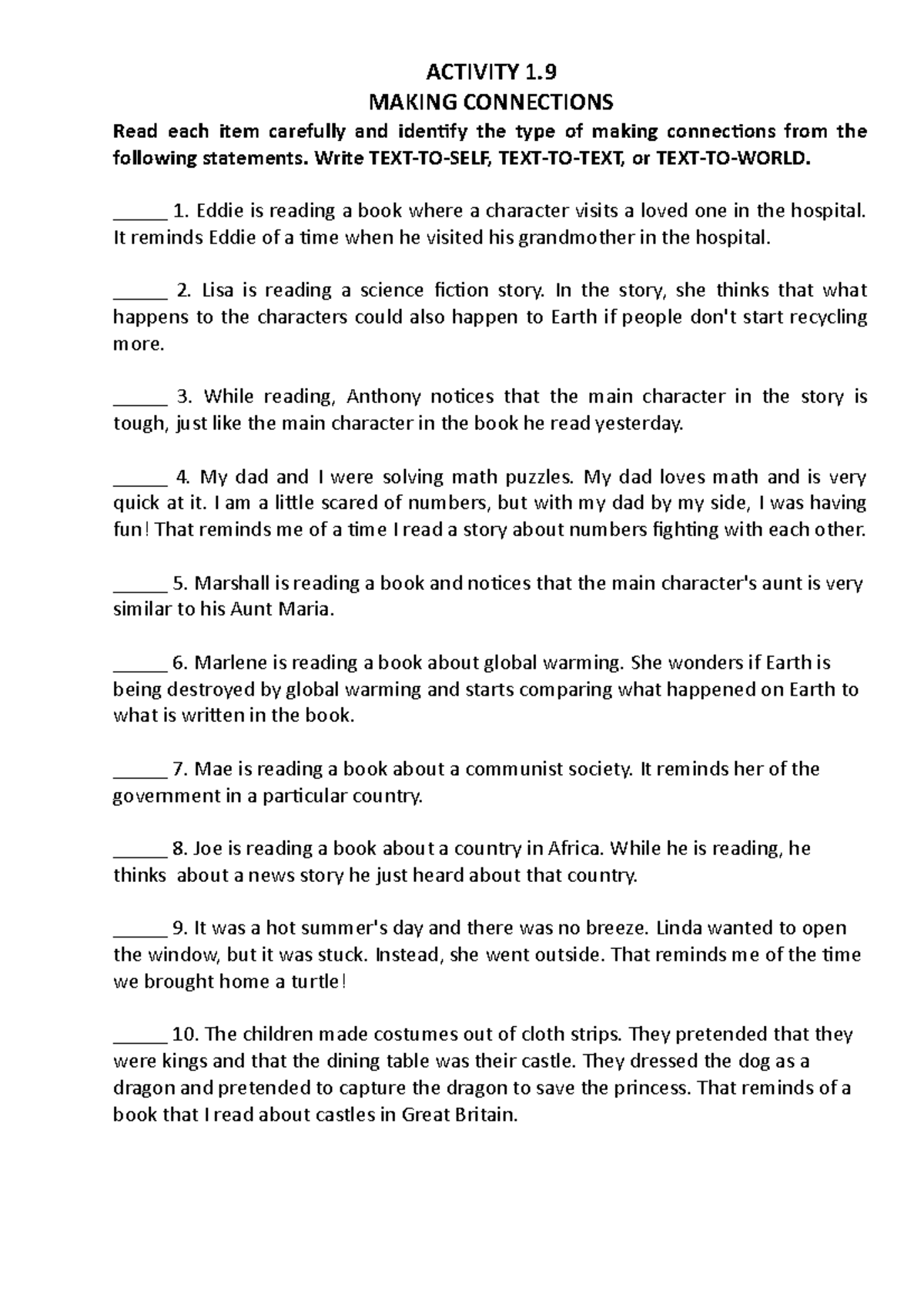 Activity 1.9 Making Connections 3 - ACTIVITY 1. MAKING CONNECTIONS Read ...