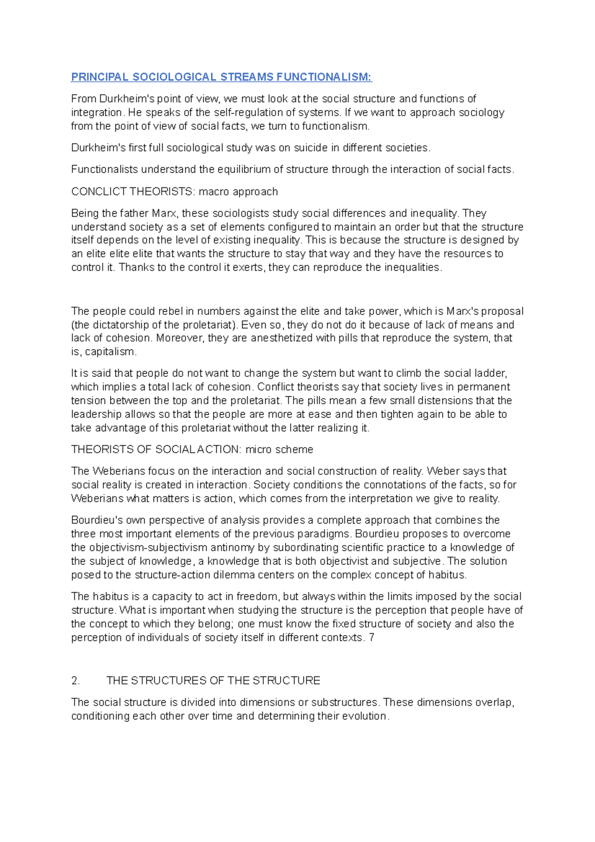 Principal Sociological Streams Functionalism - PRINCIPAL SOCIOLOGICAL ...