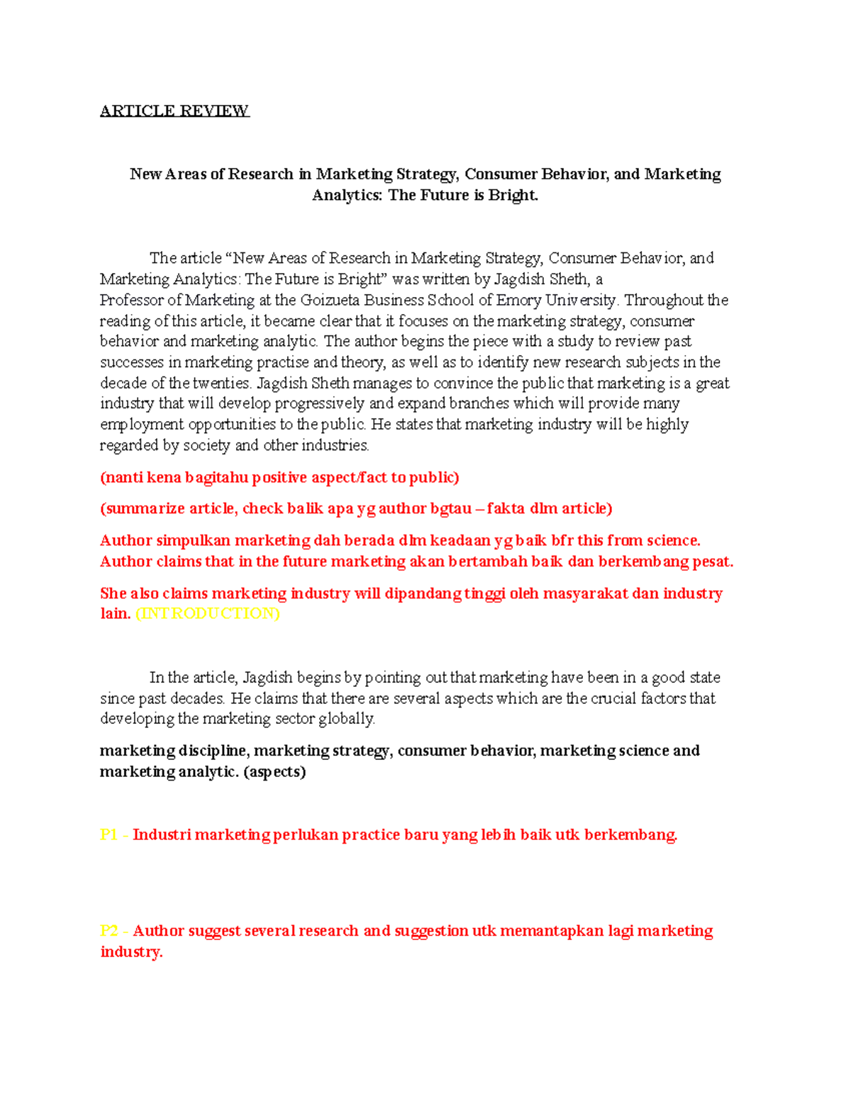 Final Article Review - ARTICLE REVIEW New Areas of Research in ...