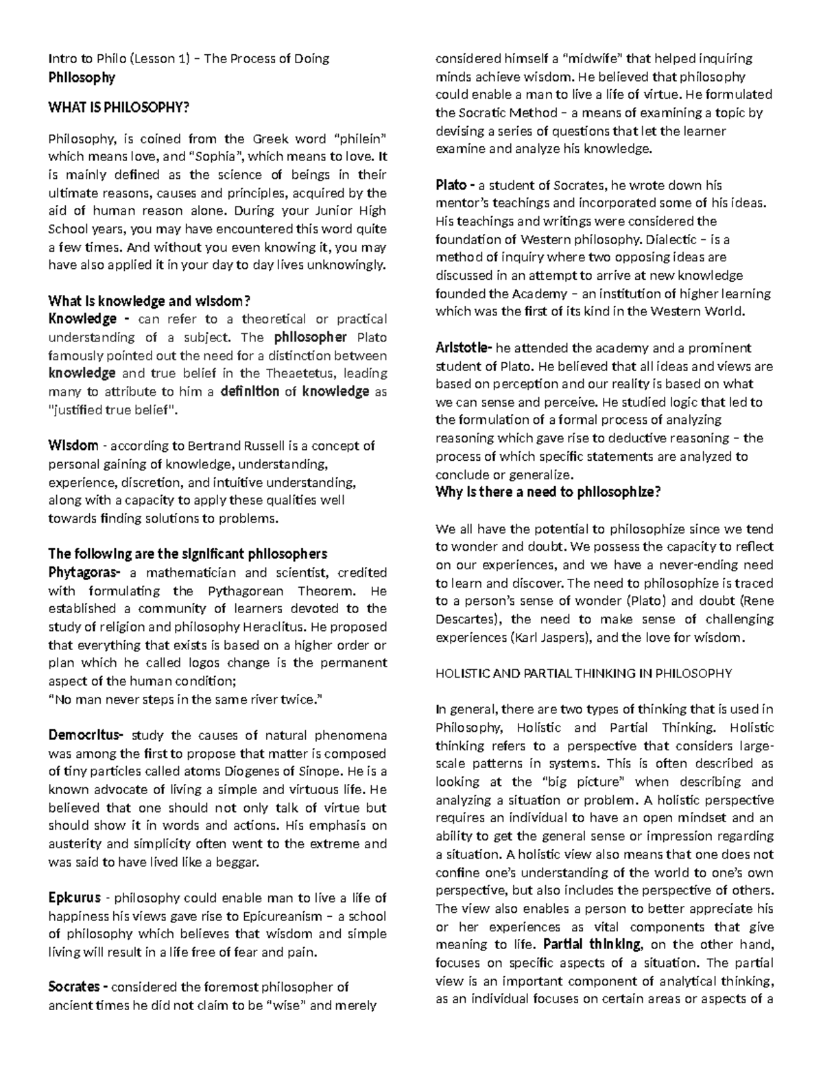 Intro to Philo (Lesson 1) – The Process of Doing Philosophy - Intro to Philo (Lesson 1) – The ...