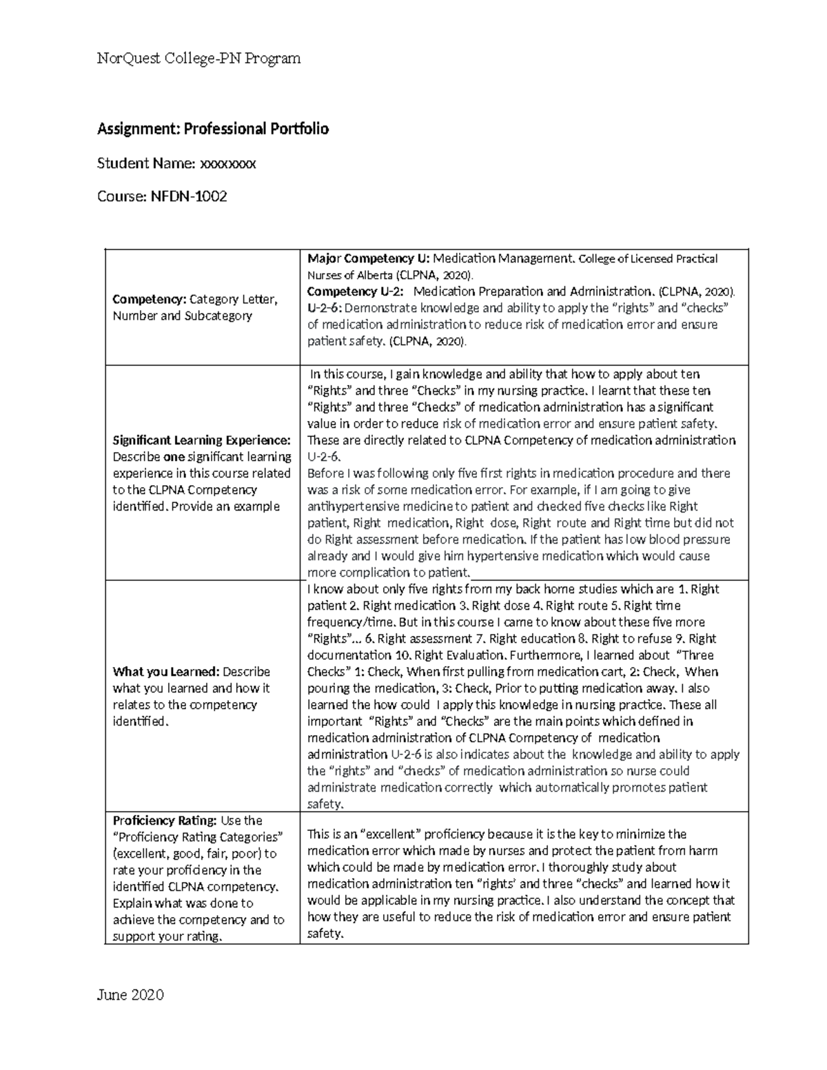 Assignment- Professional Portfolio - NorQuest College-PN Program Assignment: Professional ...