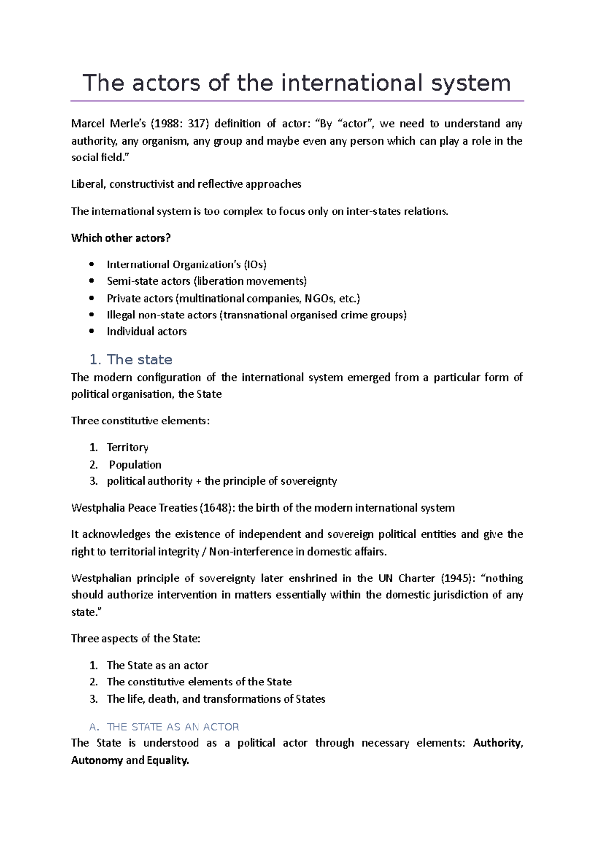 Class 4 - The actors of the international system - The actors of the ...