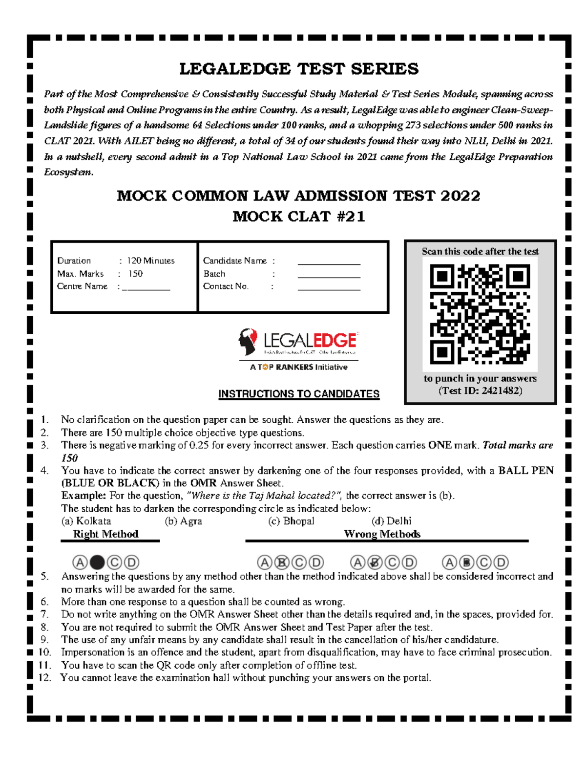 Mock CLAT 21 Questions - LEGALEDGE TEST SERIES Part of the Most ...