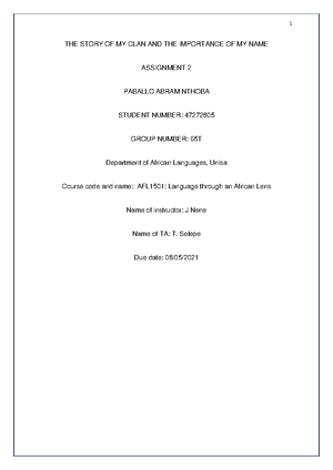 Question 1 assignent 3 - Question 1 Traditional ceremony: Mokete wa ...