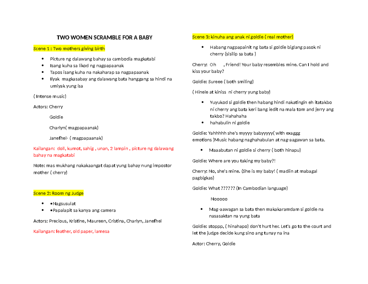 Asean- Script - Reference - TWO WOMEN SCRAMBLE FOR A BABY Scene 1 : Two ...