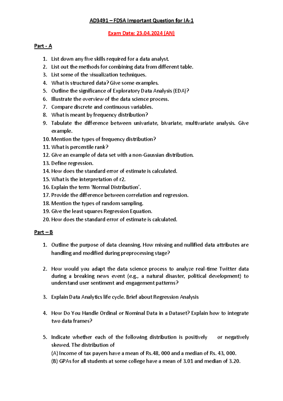 AD3491-FDSA Important Questions for IA-1 - AD3491 – FDSA Important ...