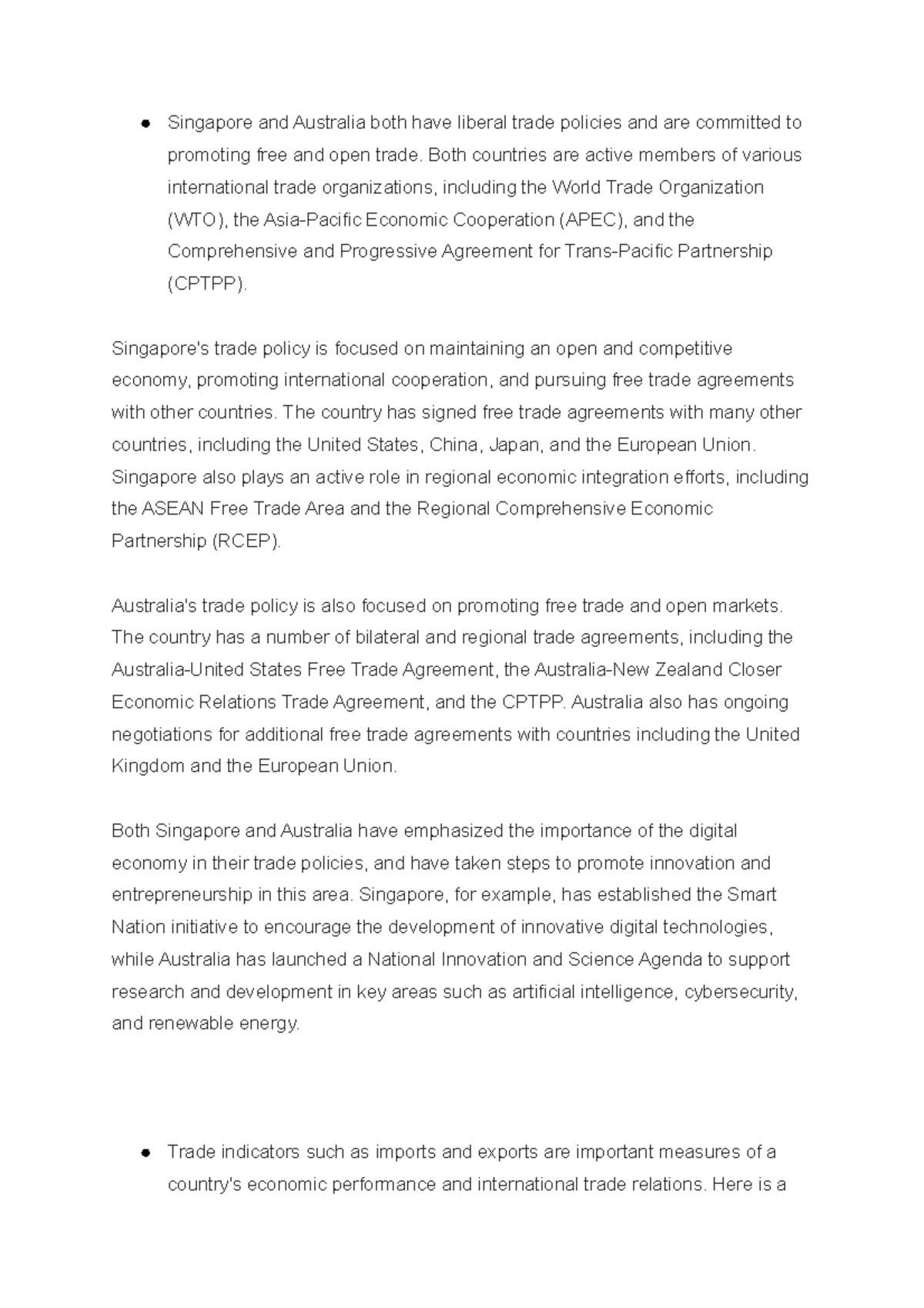 Trade analysis -trc - Singapore and Australia both have liberal trade ...