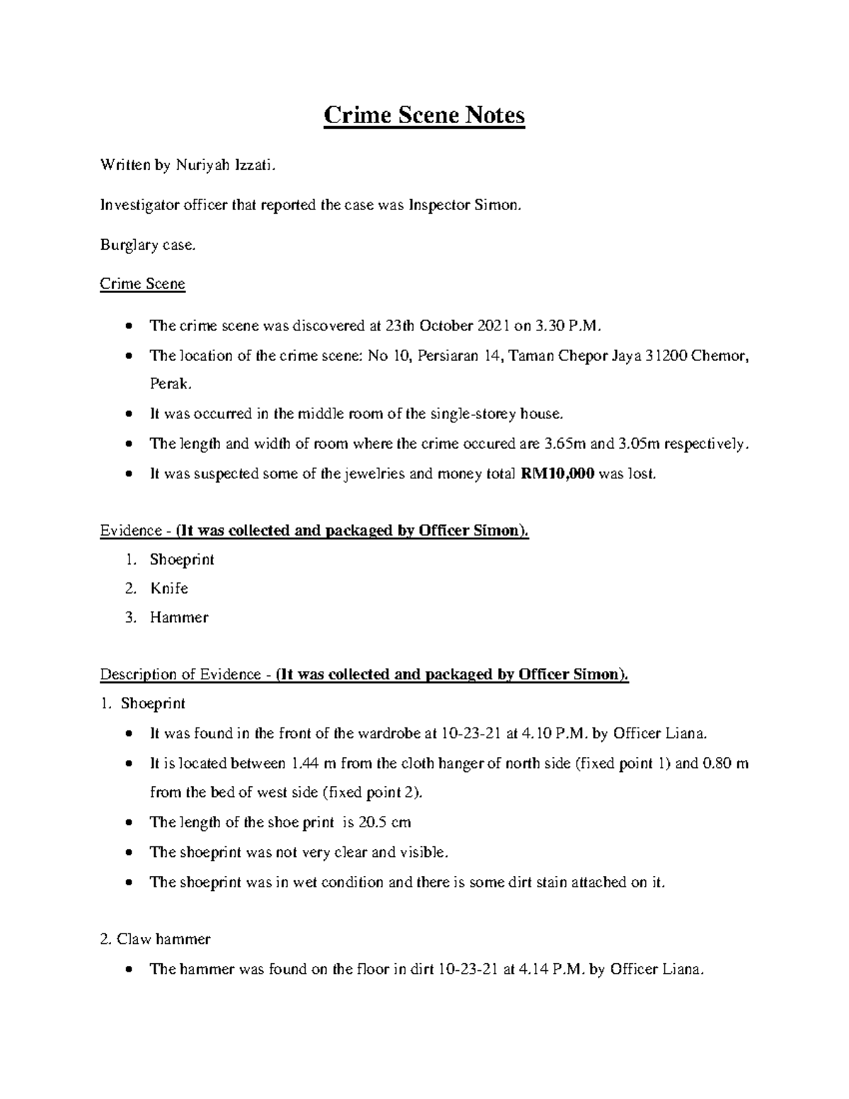 NOTE Taking FRS531 - Lecture notes 1 - Crime Scene Notes Written by ...