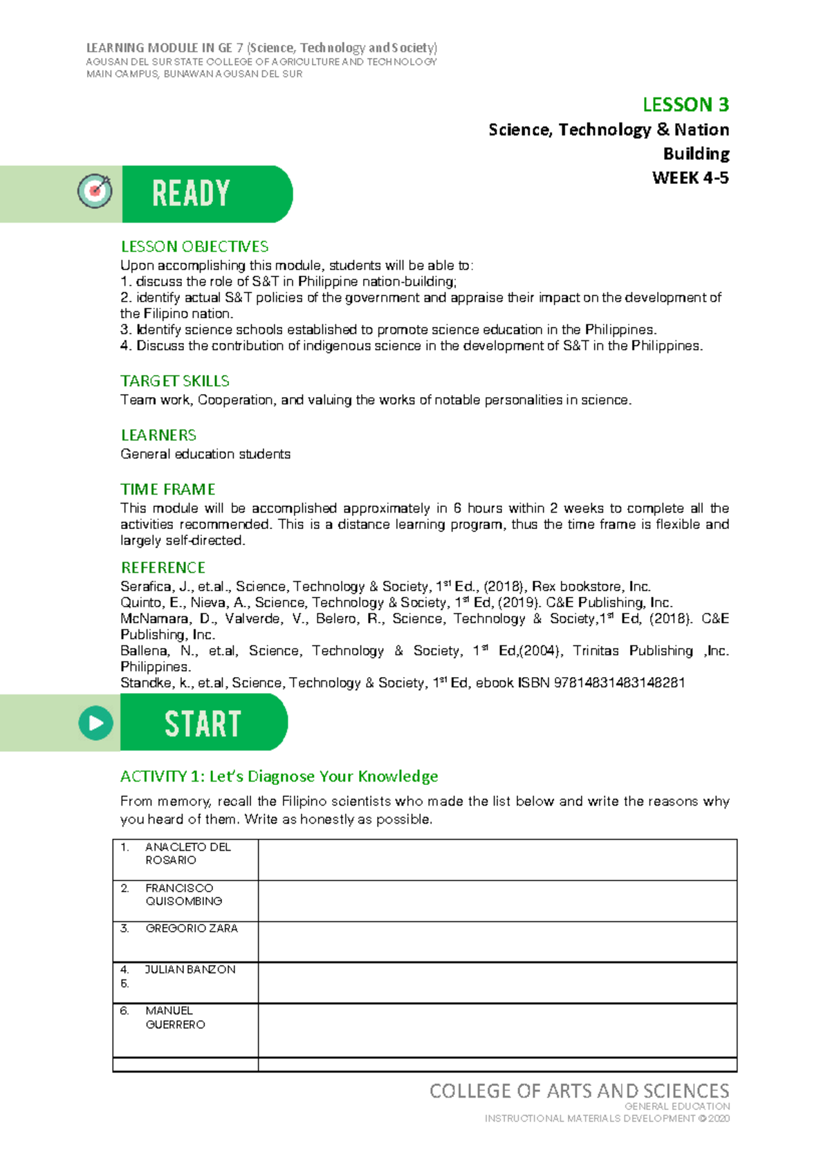 GE-7-Module-3-Week-4-5 - COLLEGE OF ARTS AND SCIENCES AGUSAN DEL SUR STATE COLLEGE OF ...