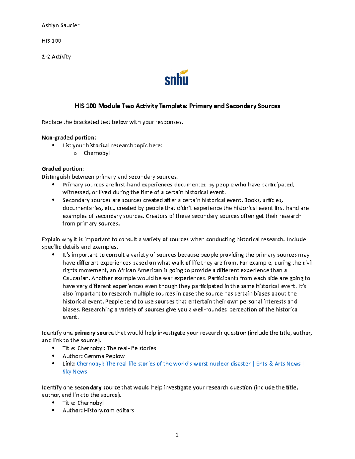 HIS 100 Module Two Activity Sources Template - Ashlyn Saucier HIS 100 2 ...