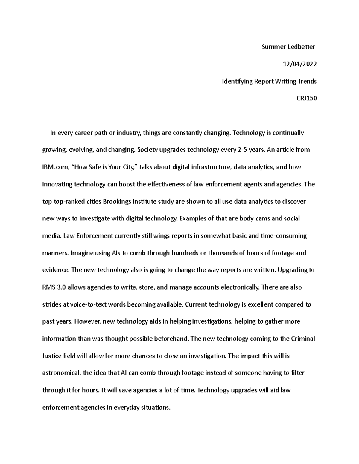 CRJ150Report Writing Trends - Summer Ledbetter 12/04/ Identifying ...