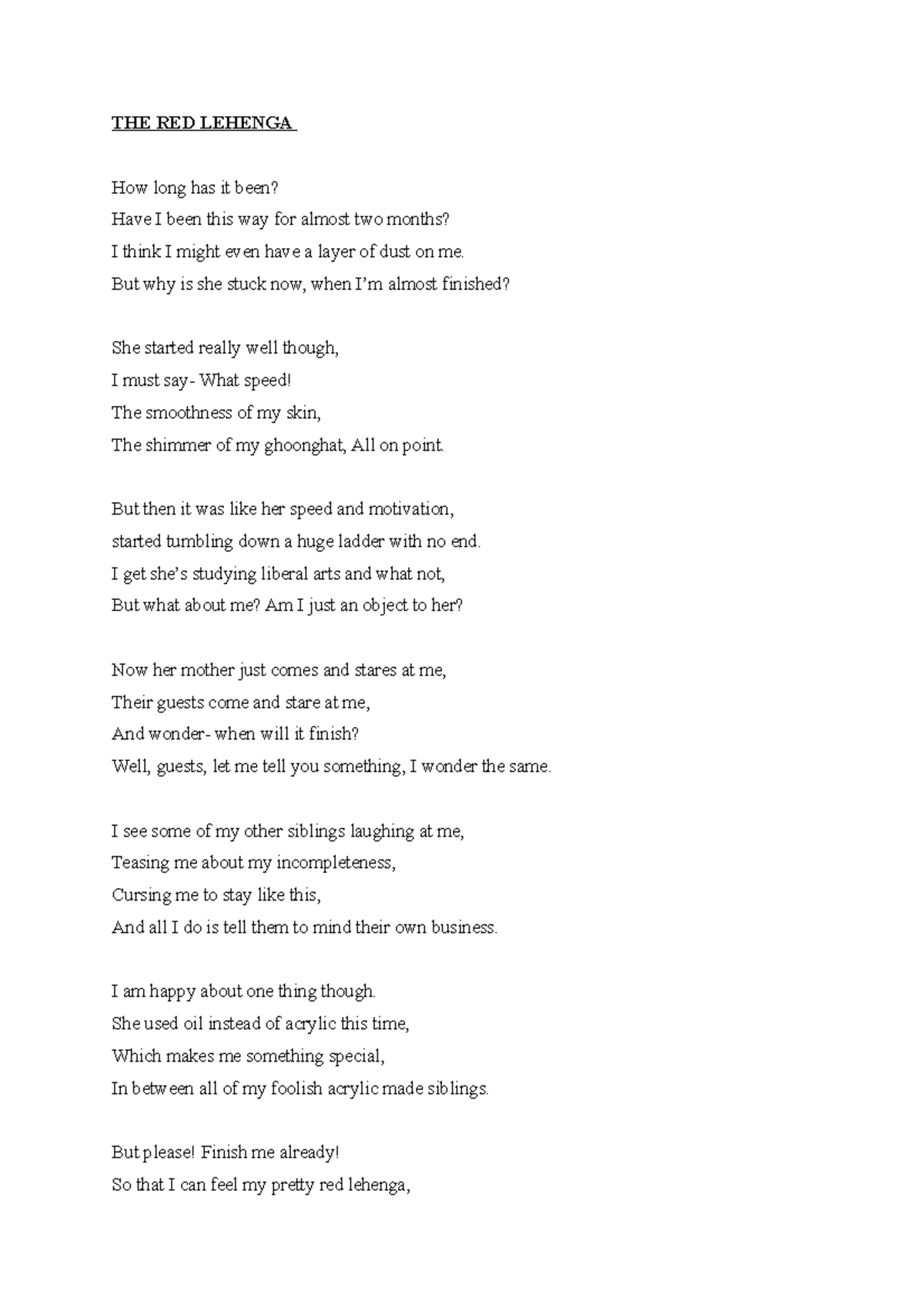Poem For Literature Course THE RED LEHENGA How Long Has It Been Have poem-for-literature-course-the-red-lehenga-how-long-has-it-been-have