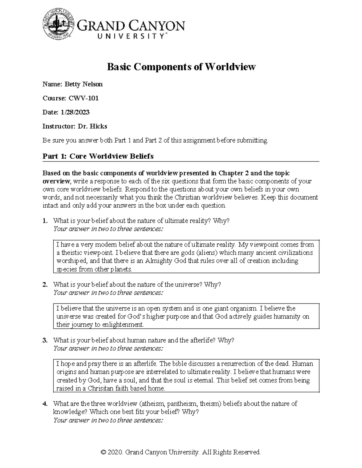 CWV-101 T1Basic Components Of Worldview - Basic Components of Worldview ...