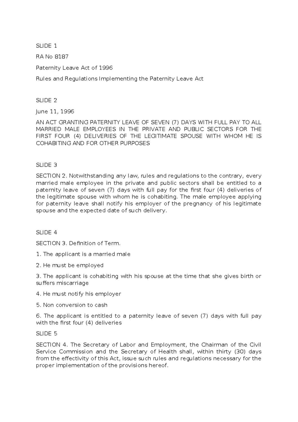 Paternity-Leave-Act - Paternity leave - SLIDE 1 RA No 8187 Paternity ...