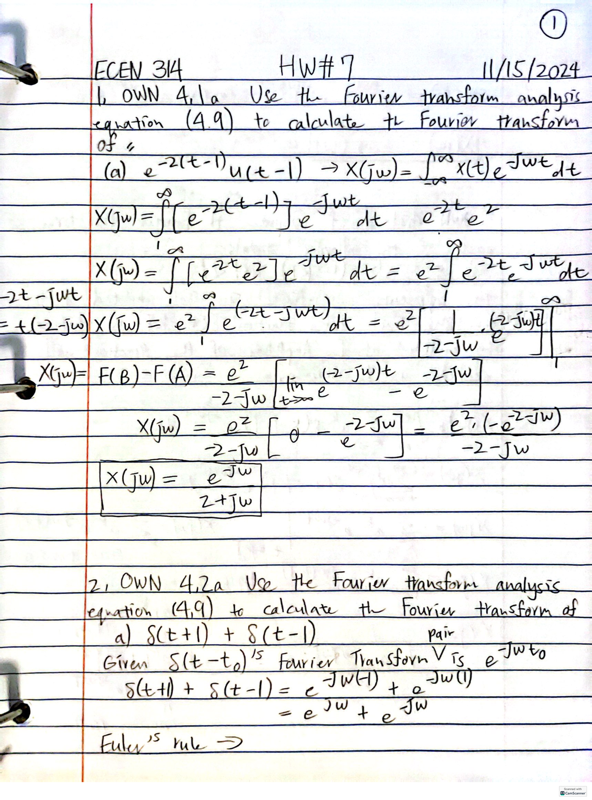 ECEN 314 HW7 - Stuff - I ECEN 314 1, OWN 4,1a Use the Fouries transform ...
