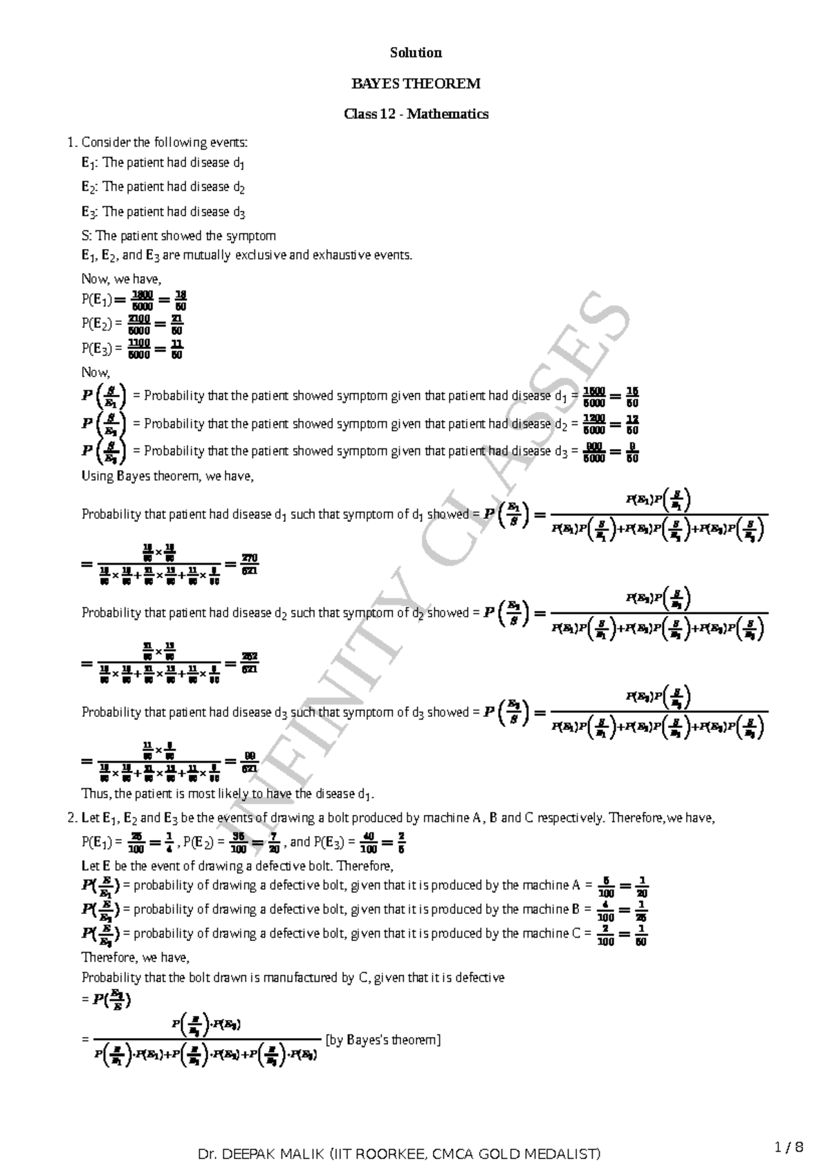 Solution-1058278 - INFINITY CLASSES Solution BAYES THEOREM Class 12 ...