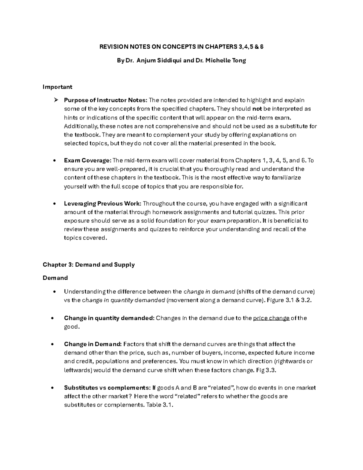 Midterm Revision Notes Final - REVISION NOTES ON CONCEPTS IN CHAPTERS 3 ...