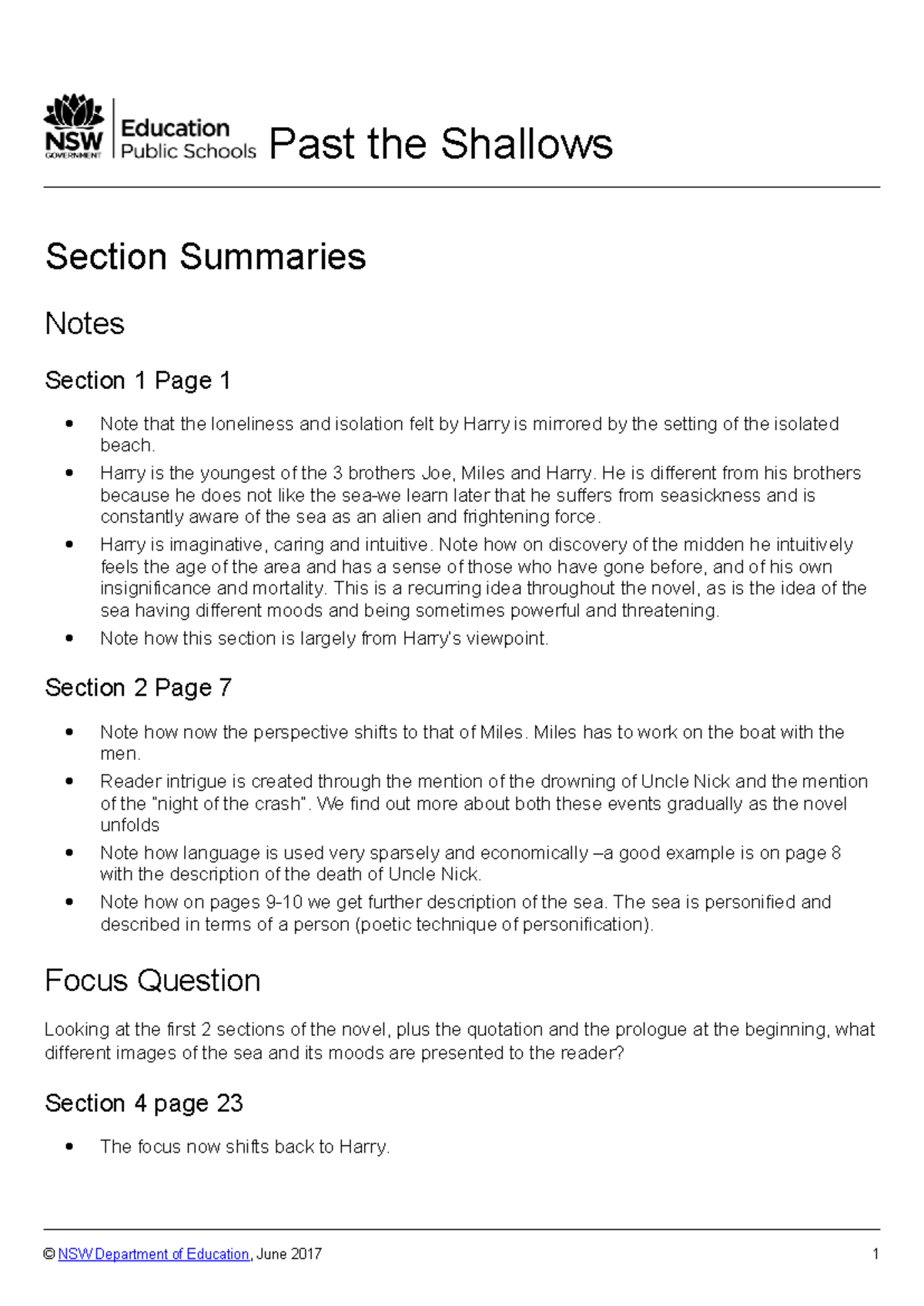 English eald s6 module a resource 2 past the shallows section summaries ...